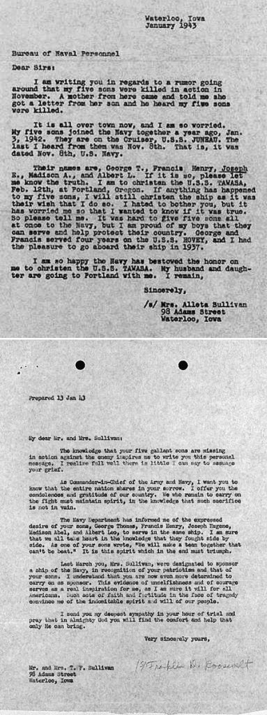 Condolence letters of Presidents - FDR and The Sullivans - AfterTalk